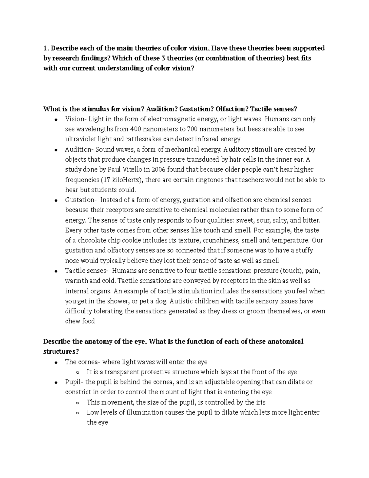1002 Week 6 Tutorial: Theories of Color Vision and Sensory Systems ...