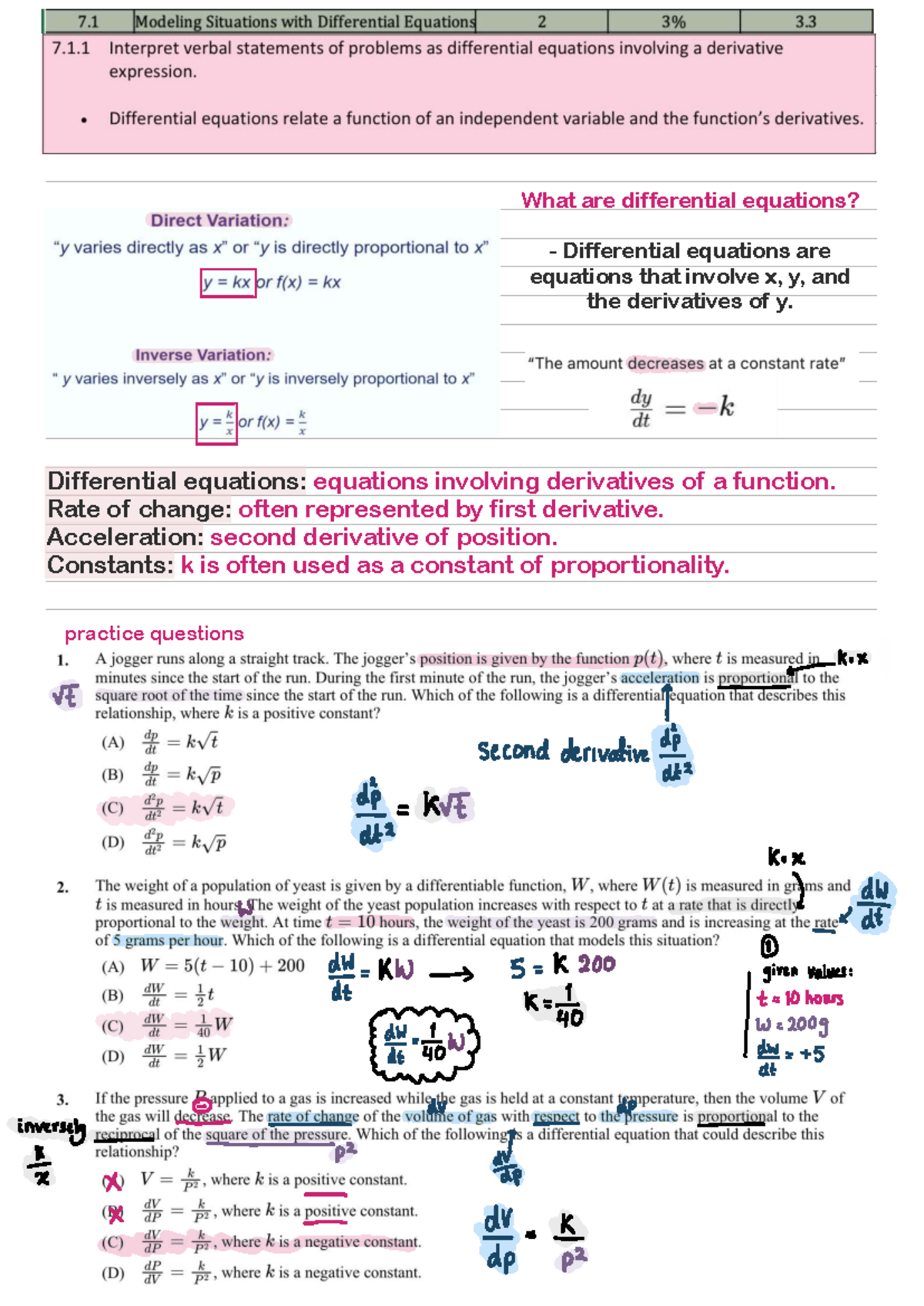 Math Unit 7: Differential Equations & Slope Fields Notes - Studocu