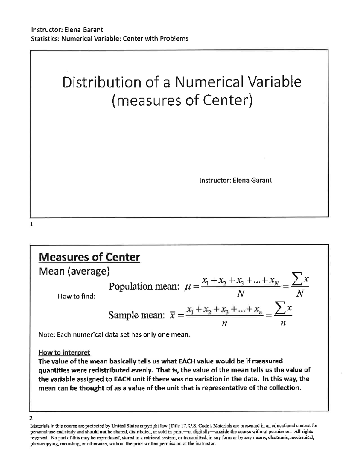 Statistics: Measures of Center Lecture Notes - Studocu
