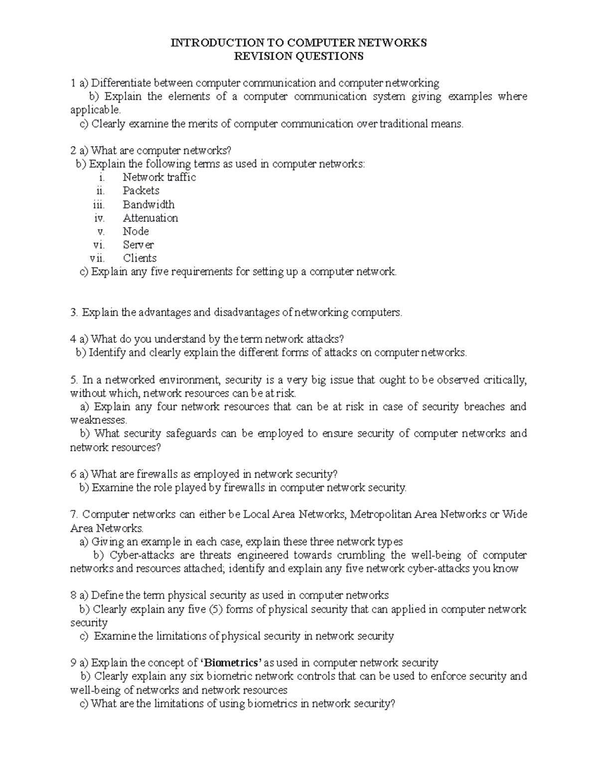 Computer Networks - Revision Questions for Exam Preparation - Studocu