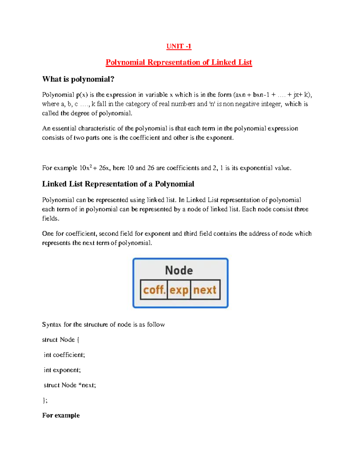 Polynomial Representation Using Linked List: Concepts & Algorithms ...