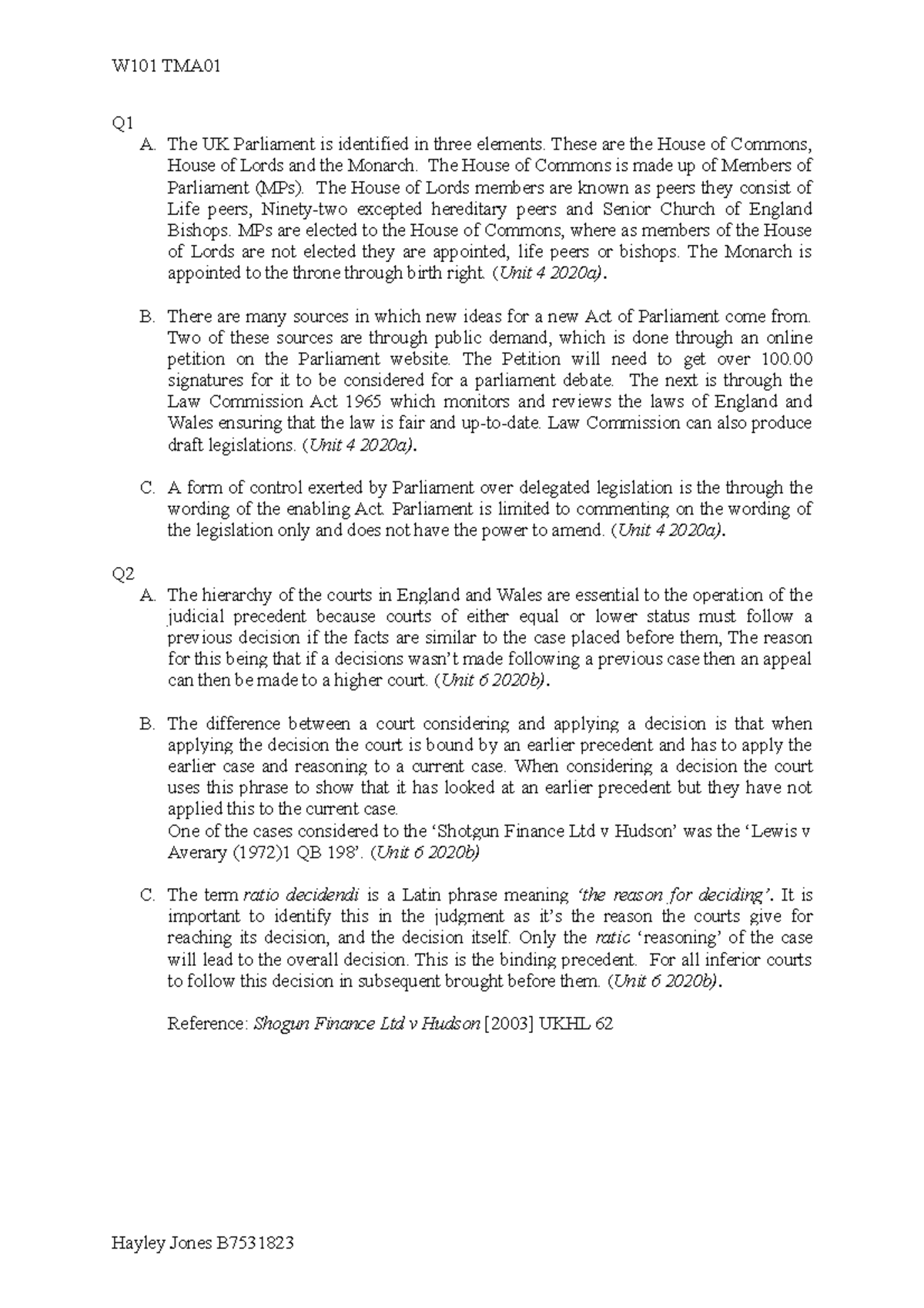 W101 - TMA01: Understanding UK Parliament and Statutory Interpretation ...