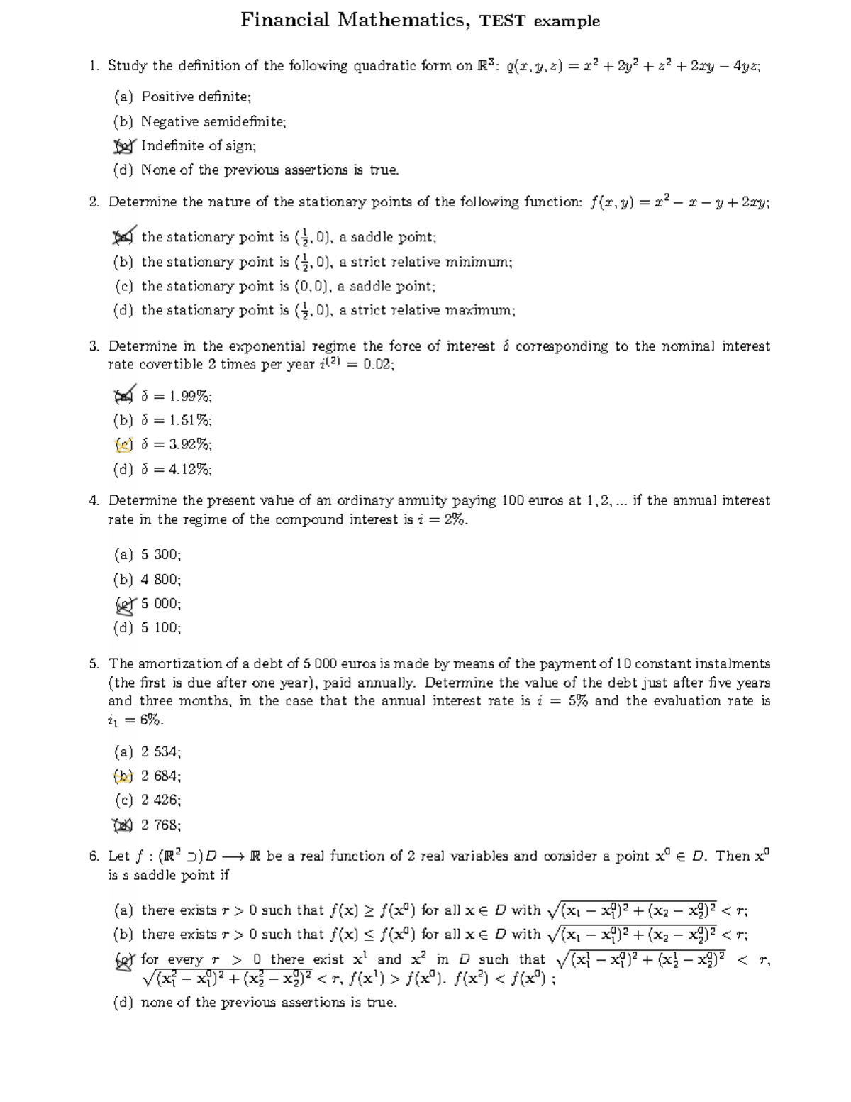 FM 101: Financial Mathematics Test Example 1 - Studocu