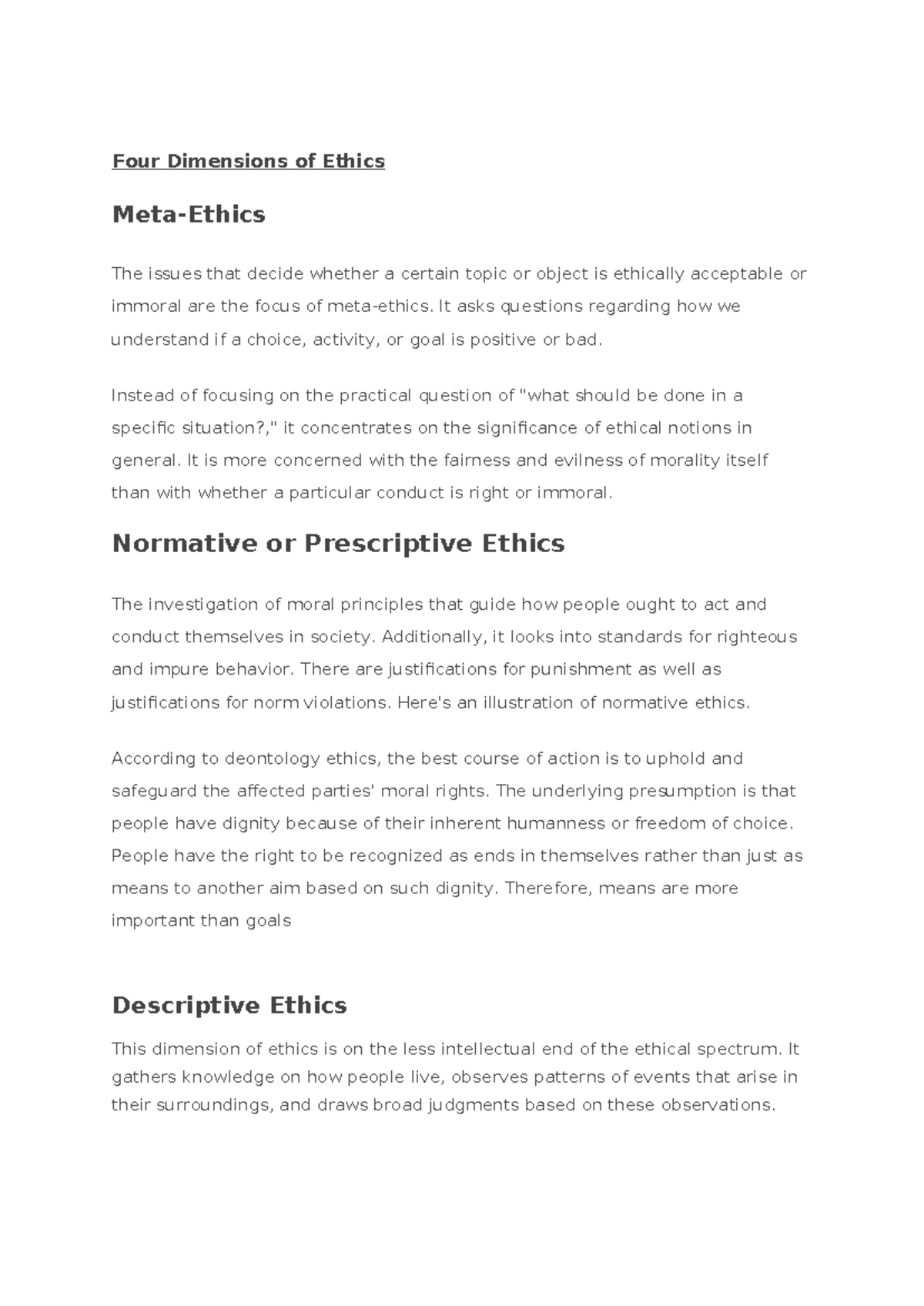 Four Dimensions of Ethics: A Comprehensive Overview - Studocu