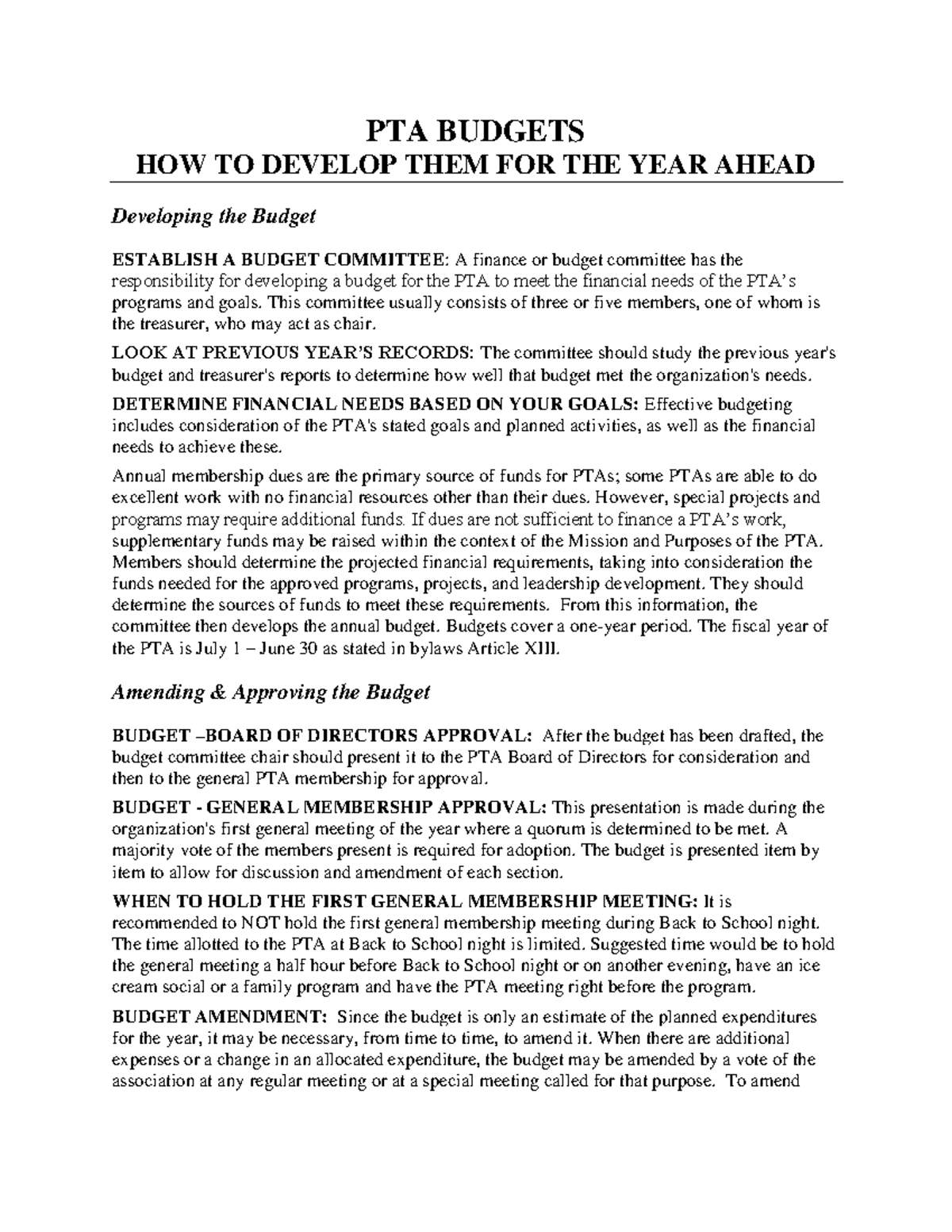 PTA Budgets: Developing Effective Financial Plans for the Year - Studocu