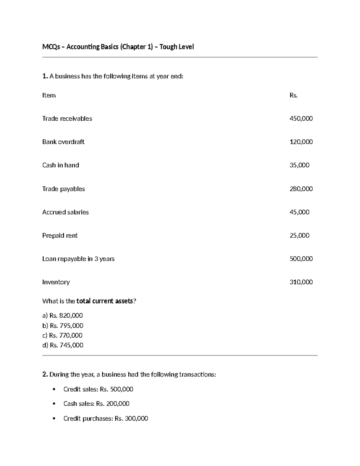 MCQs Accounting Basics (Chapter 1) Practice Questions - Studocu