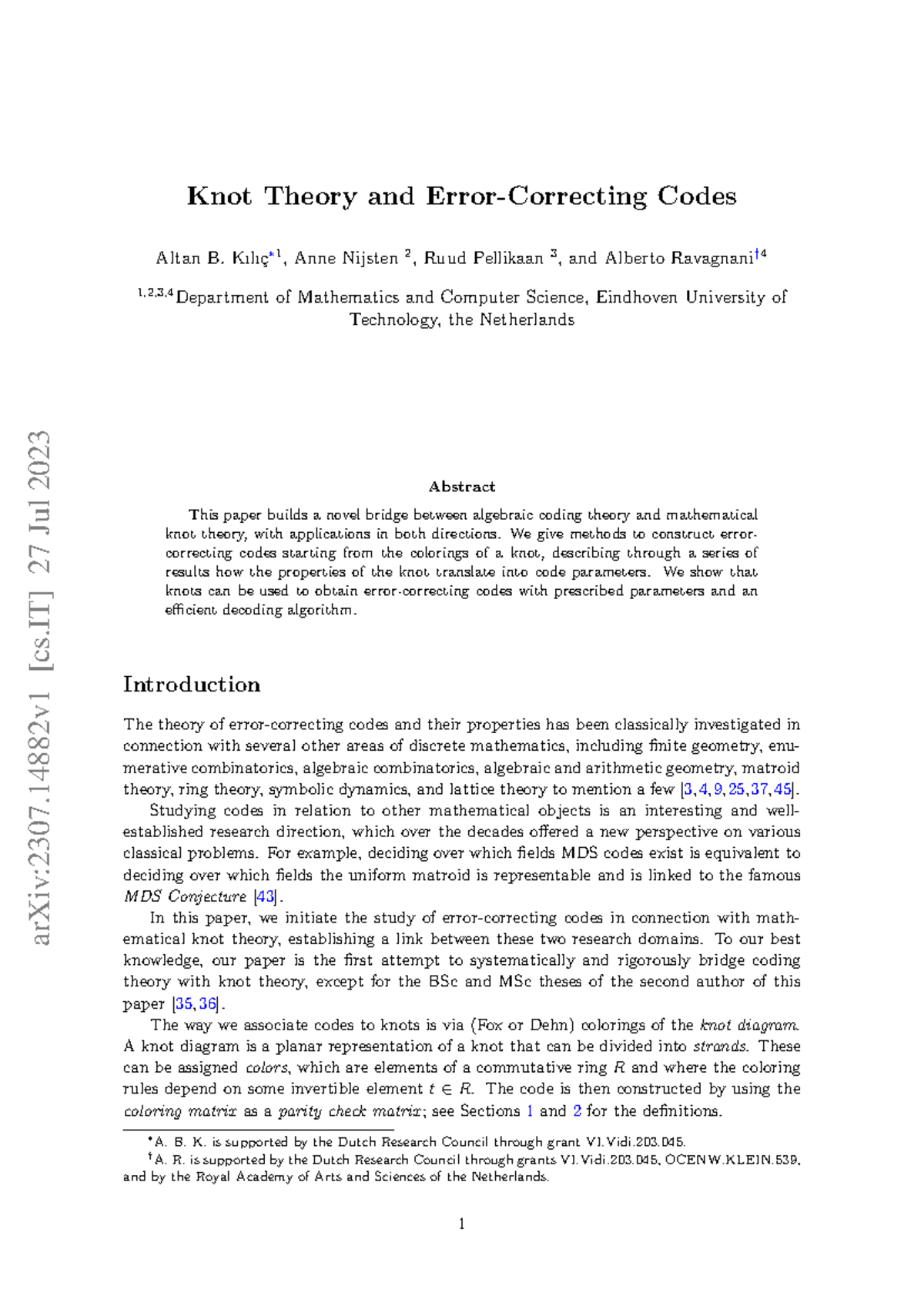 Knot Theory and Codes: Bridging Algebraic Coding and Knot Theory (MATH ...