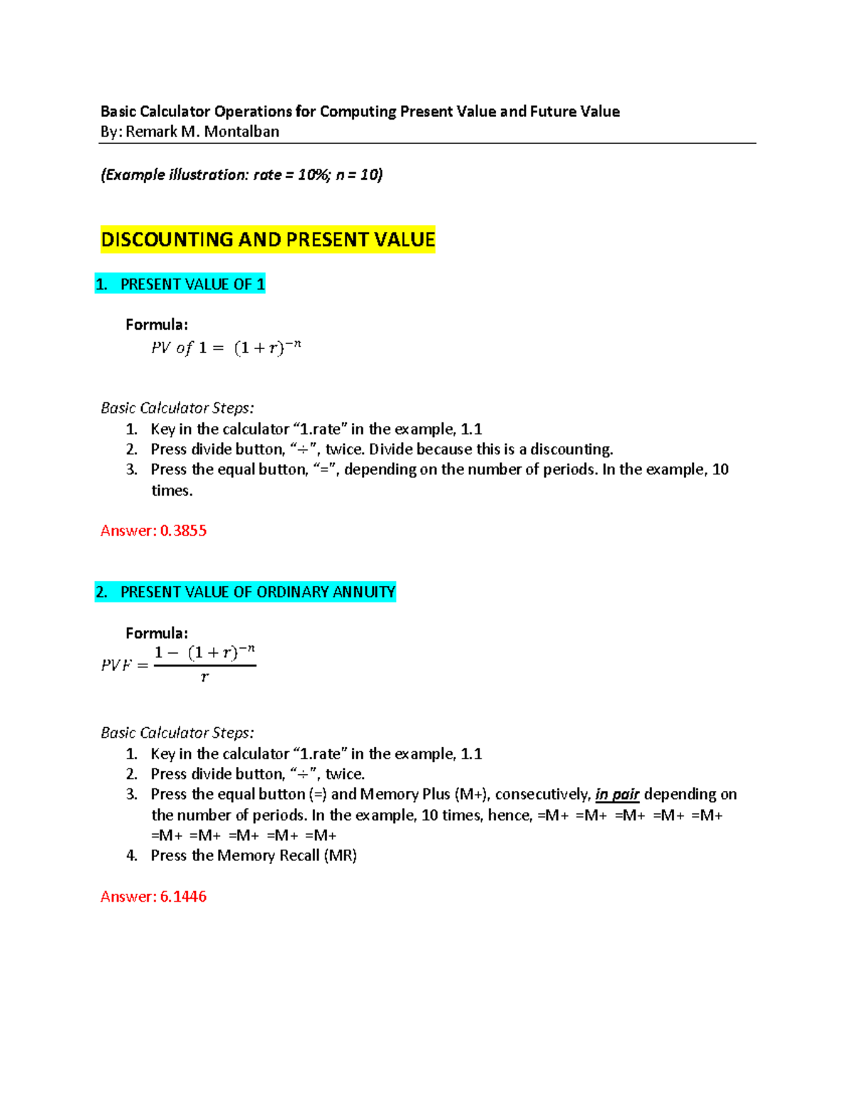 Basic Calculator Operations for Computing Present Value and Future Value - Acctg - Studocu