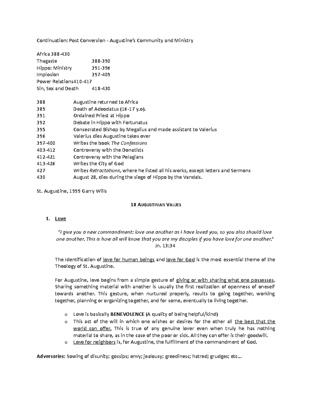 Exploration of 10 Core Augustinian Values in Ministry (Africa 388 ...