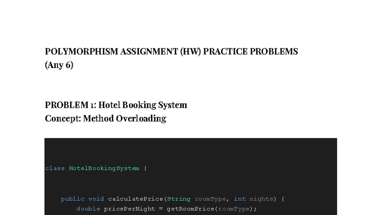 POLYMORPHISM ASSIGNMENT (HW) - Week 7 OOP Concepts - Studocu