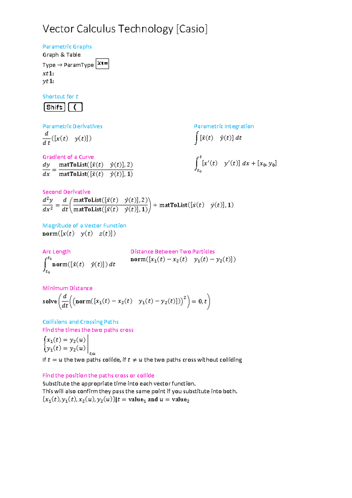Vector Calculus Technology: Parametric Graphs & Derivatives [Casio ...