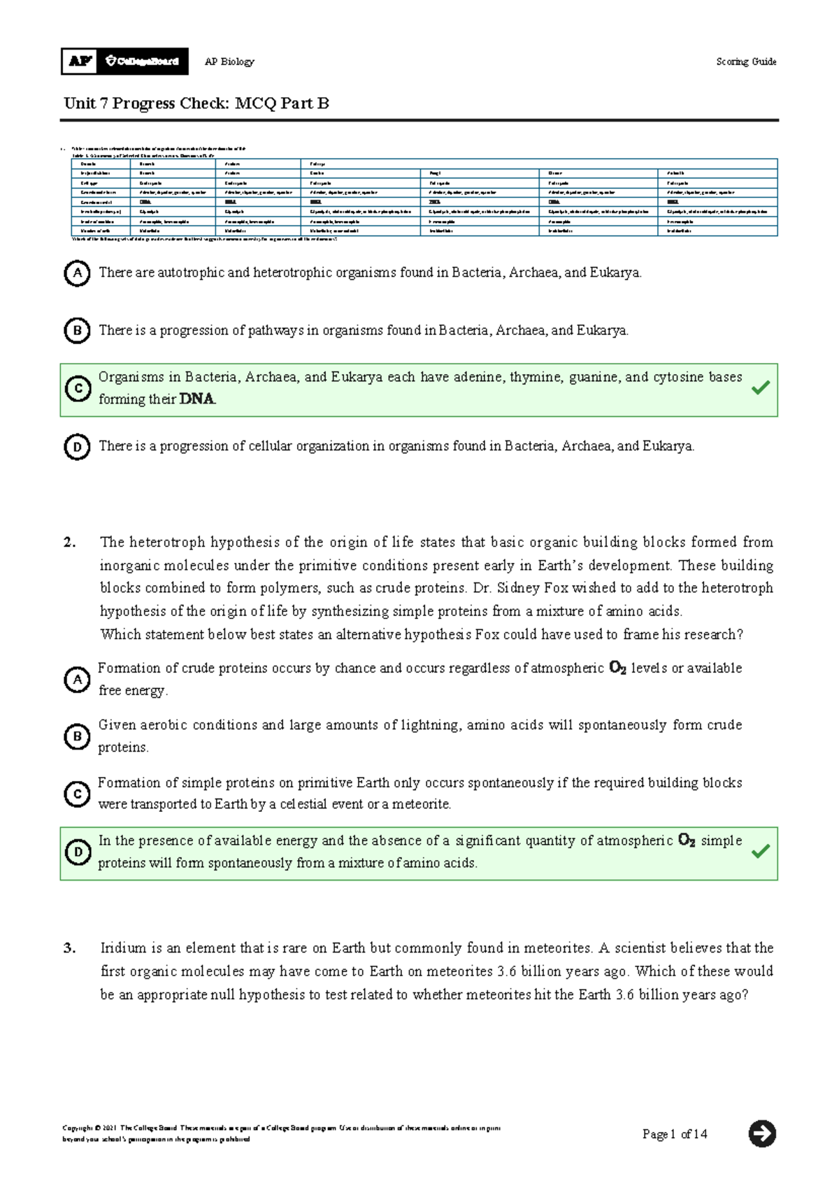 AP Biology Unit 7 Progress Check: MCQ Part B Scoring Guide - Studocu