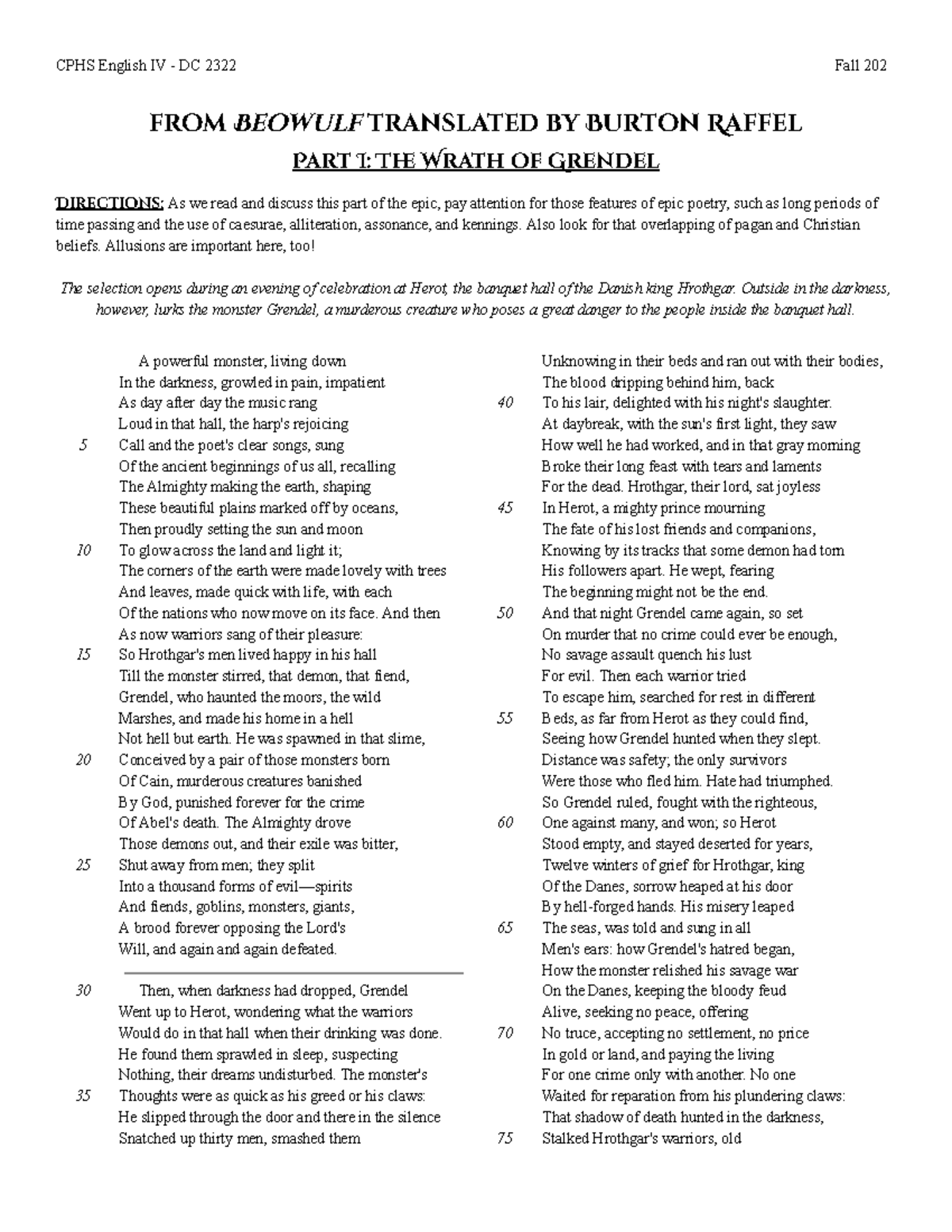 Beowulf Part I: Analyzing The Wrath of Grendel (DC 2322) - Studocu