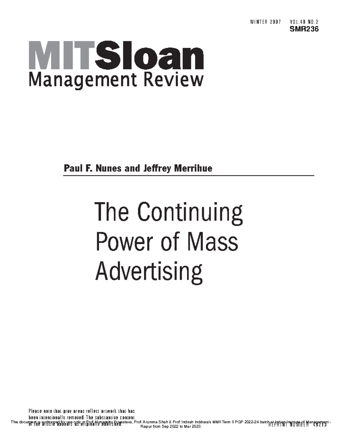 MMII Term II Case Study: The Evolution of Mass Advertising Strategies ...