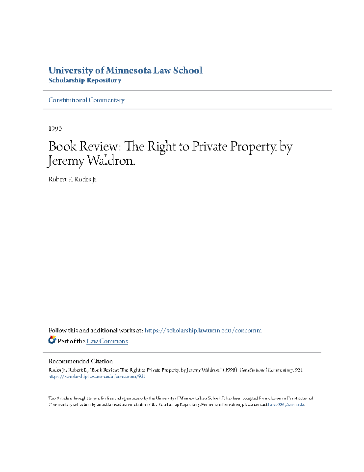 Book Review: The Right to Private Property by Jeremy Waldron (1990 ...