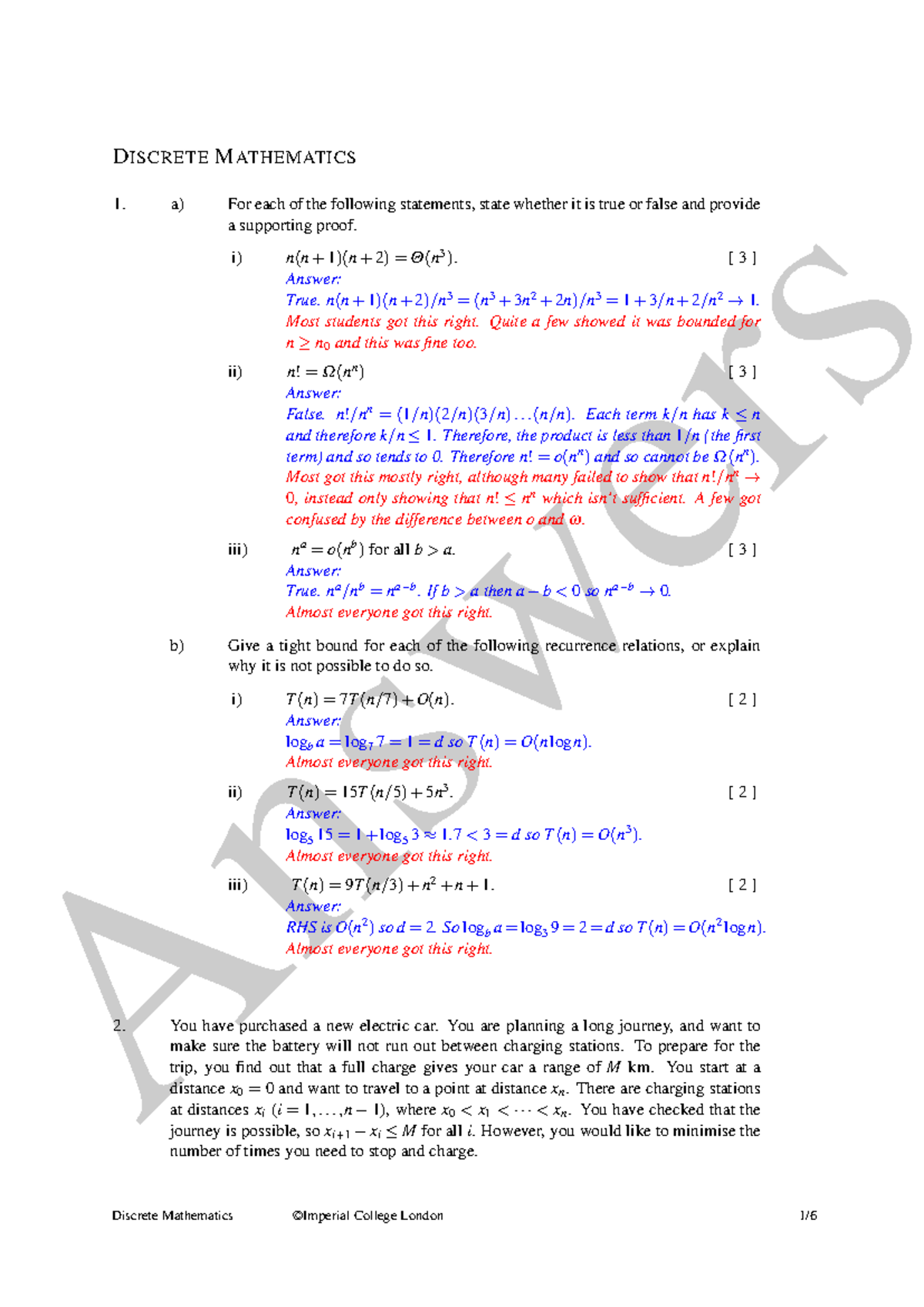 Discrete Mathematics Exam (Course Code: DM101) - Answers & Comments ...