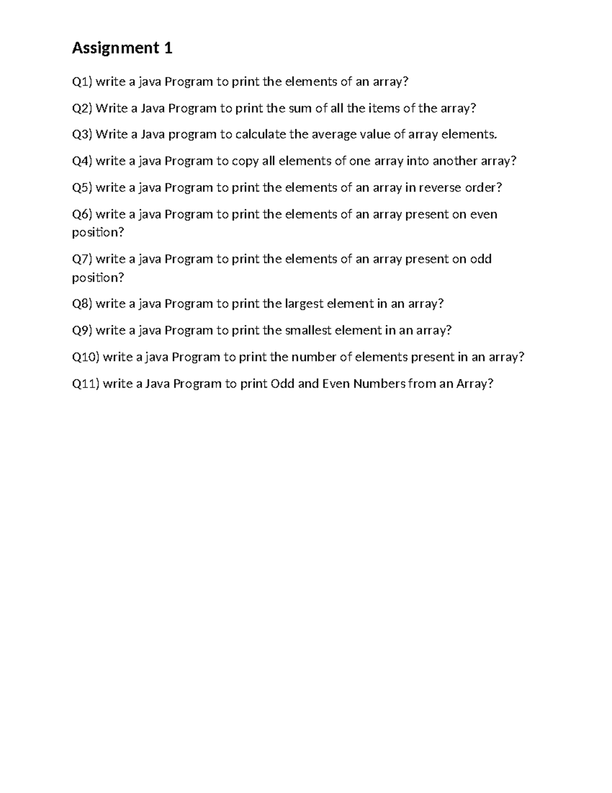 Java Array Operations: Assignment 1 Solutions - Studocu