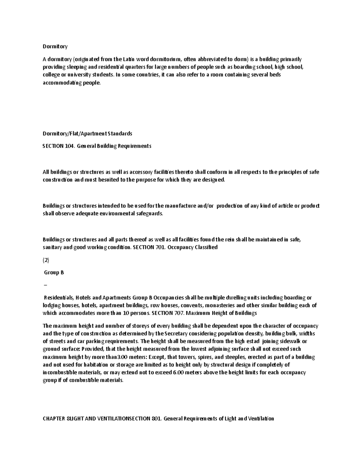 Dormitory Guidelines and Building Standards Document - Studocu