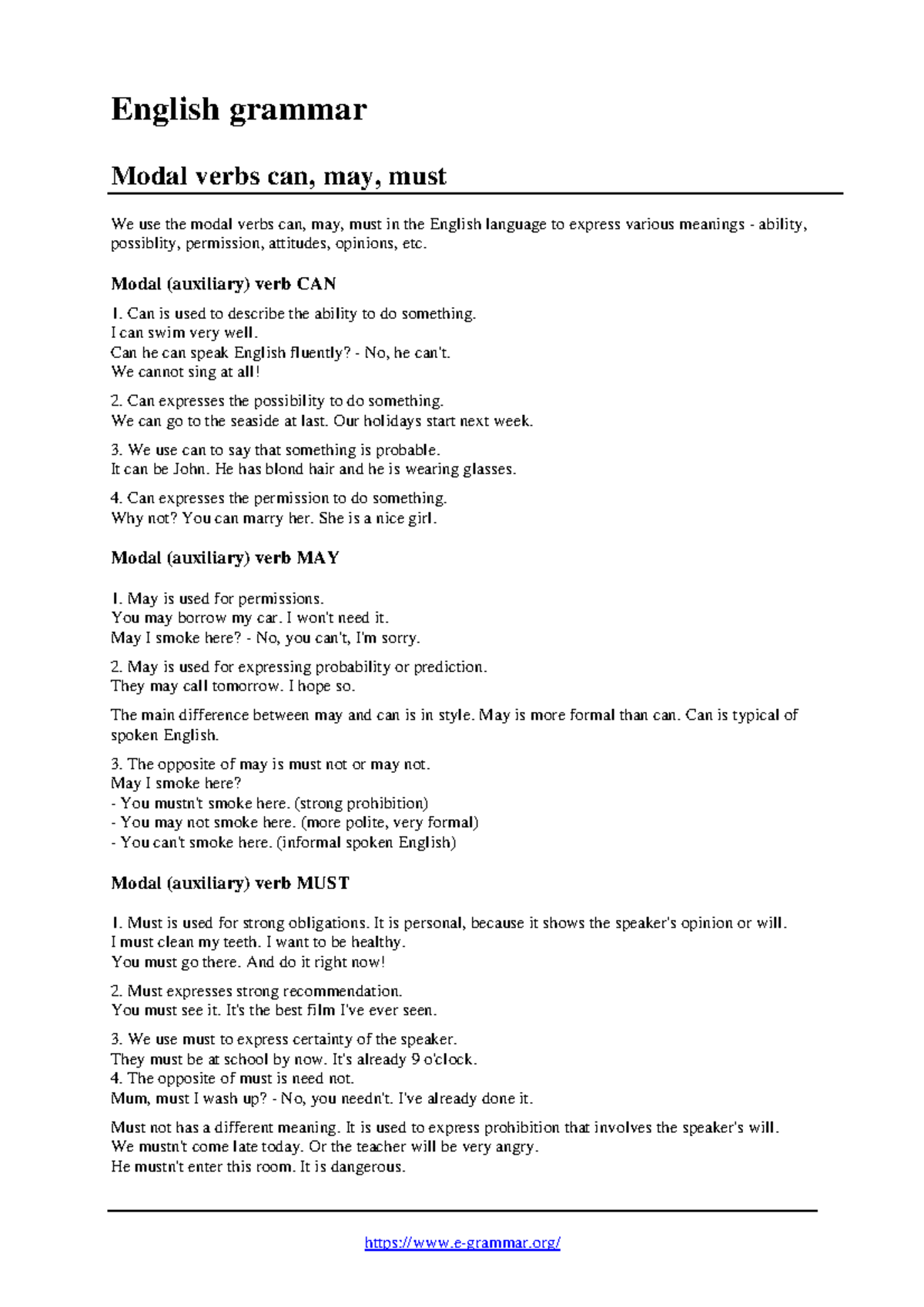 Modal-verbs - Grammar - e-grammar/ English grammar Modal verbs can, may ...