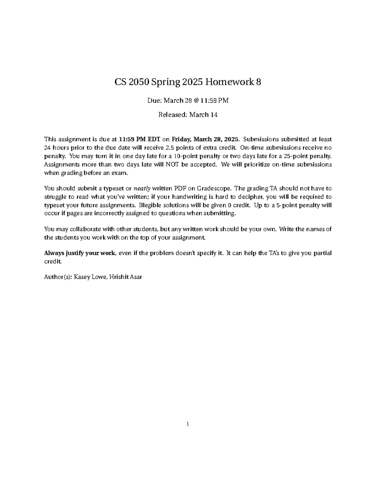 CS 2050 Spring 2025 Homework 8 Guidelines and Submission Details - Studocu