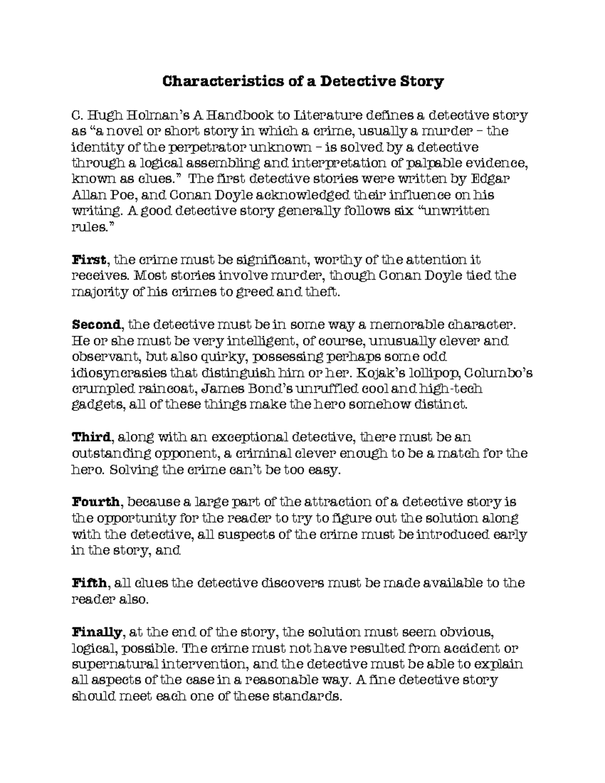 Characteristics of a Detective Story: Key Elements Explained - Studocu