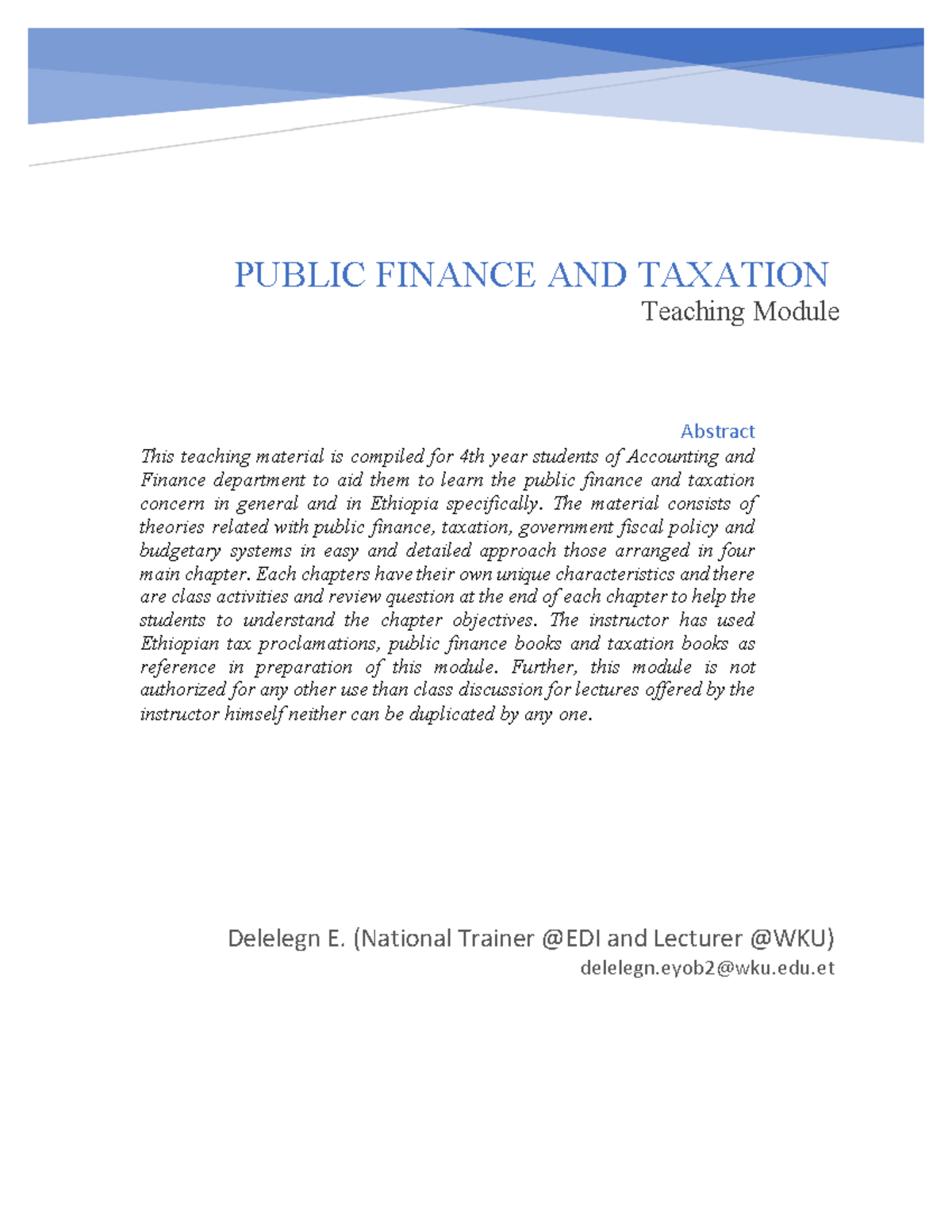 PFT 2: Teaching Module on Public Finance and Taxation for Accounting ...