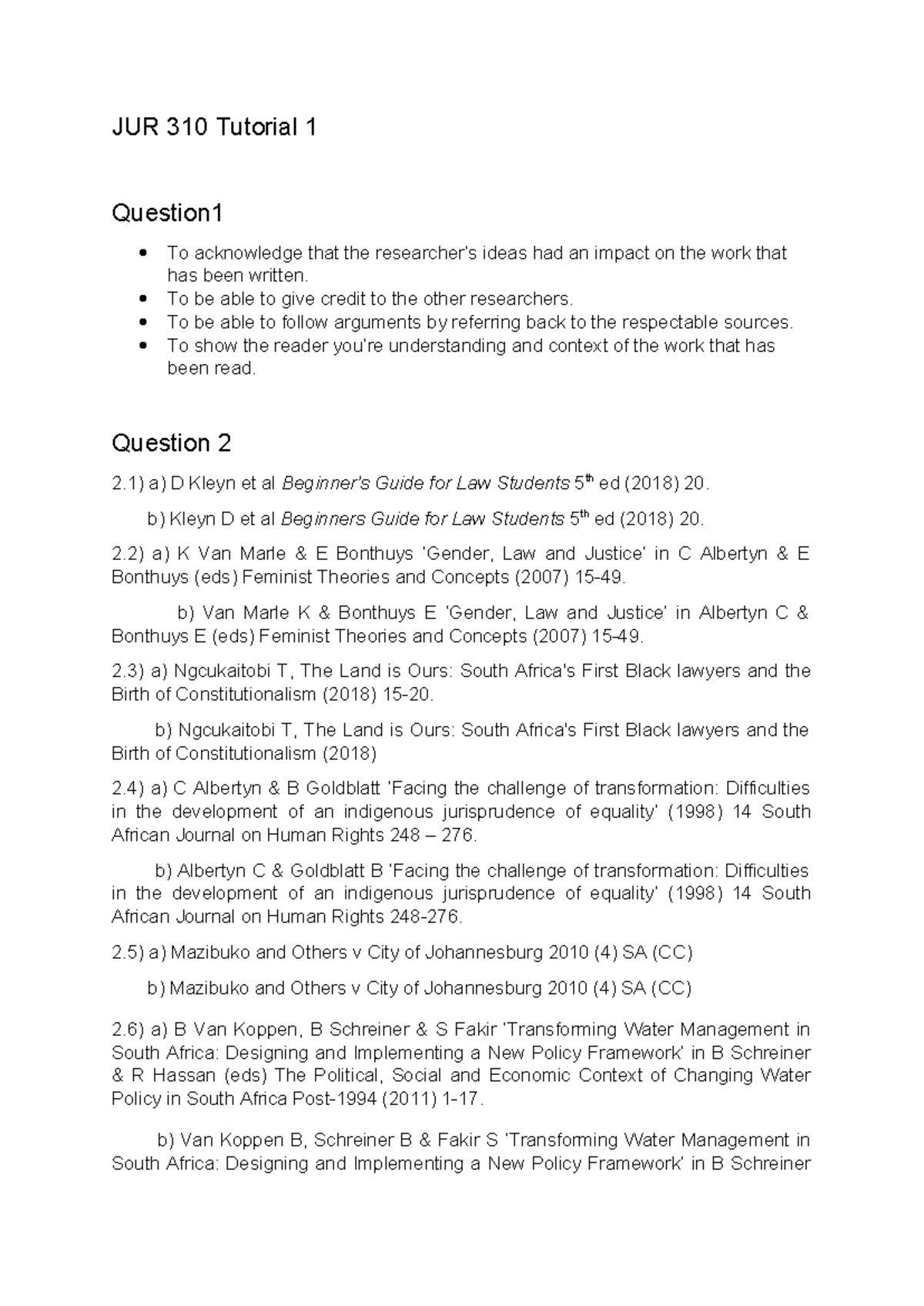 JUR 310 Tutorial 1: Understanding Referencing and Academic Integrity ...