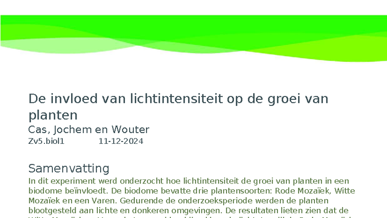 Invloed van Lichtintensiteit op Planten in Biodome - 5 VWO Verslag ...