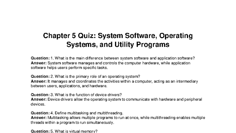 CH 5 Quiz: System Software & Operating Systems Overview - Studocu