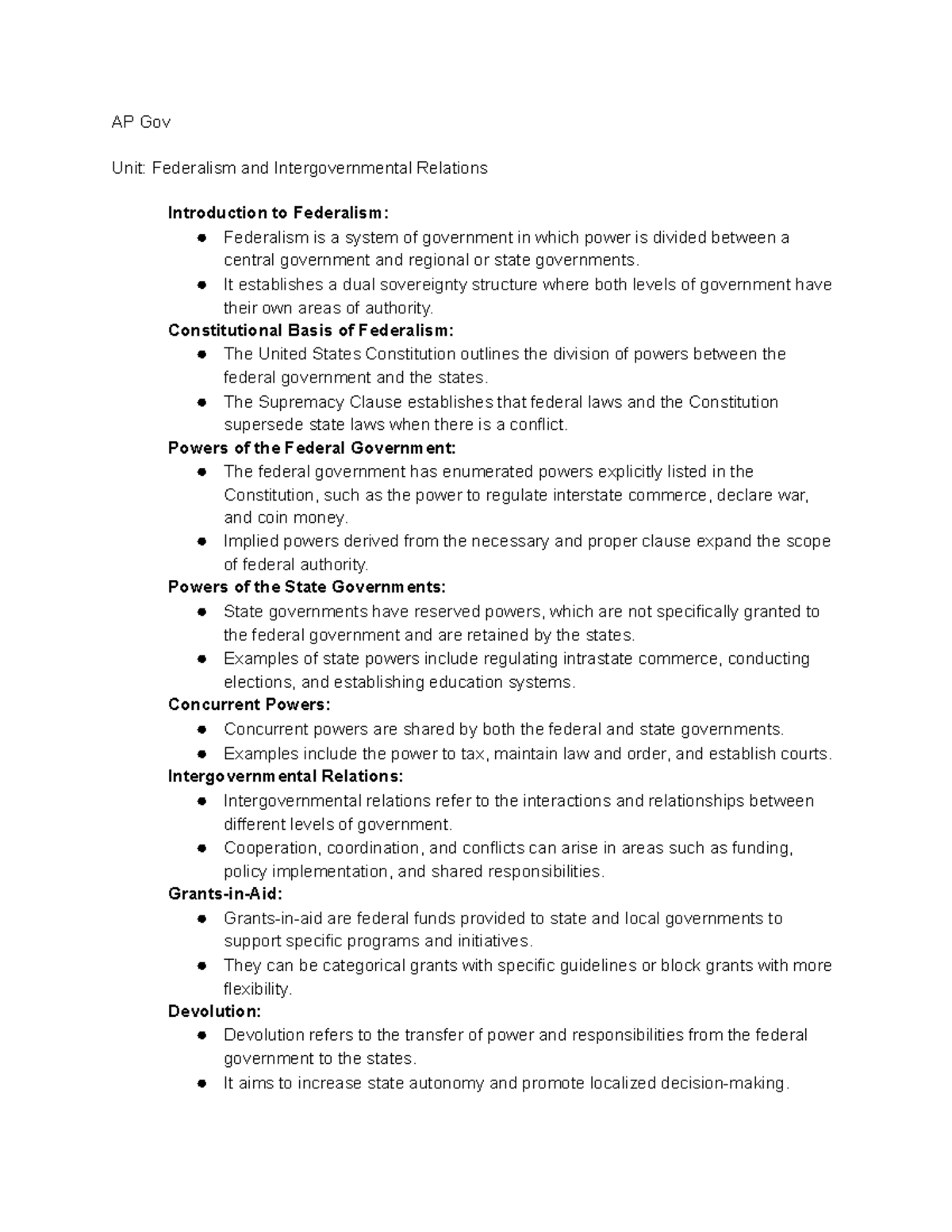 AP Gov Federalism and Intergovernmental Relations - AP Gov Unit ...