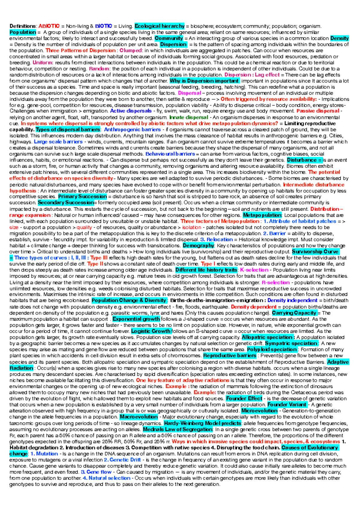 Ecology Cheat Sheet 109: Key Concepts of Population Dynamics and ...