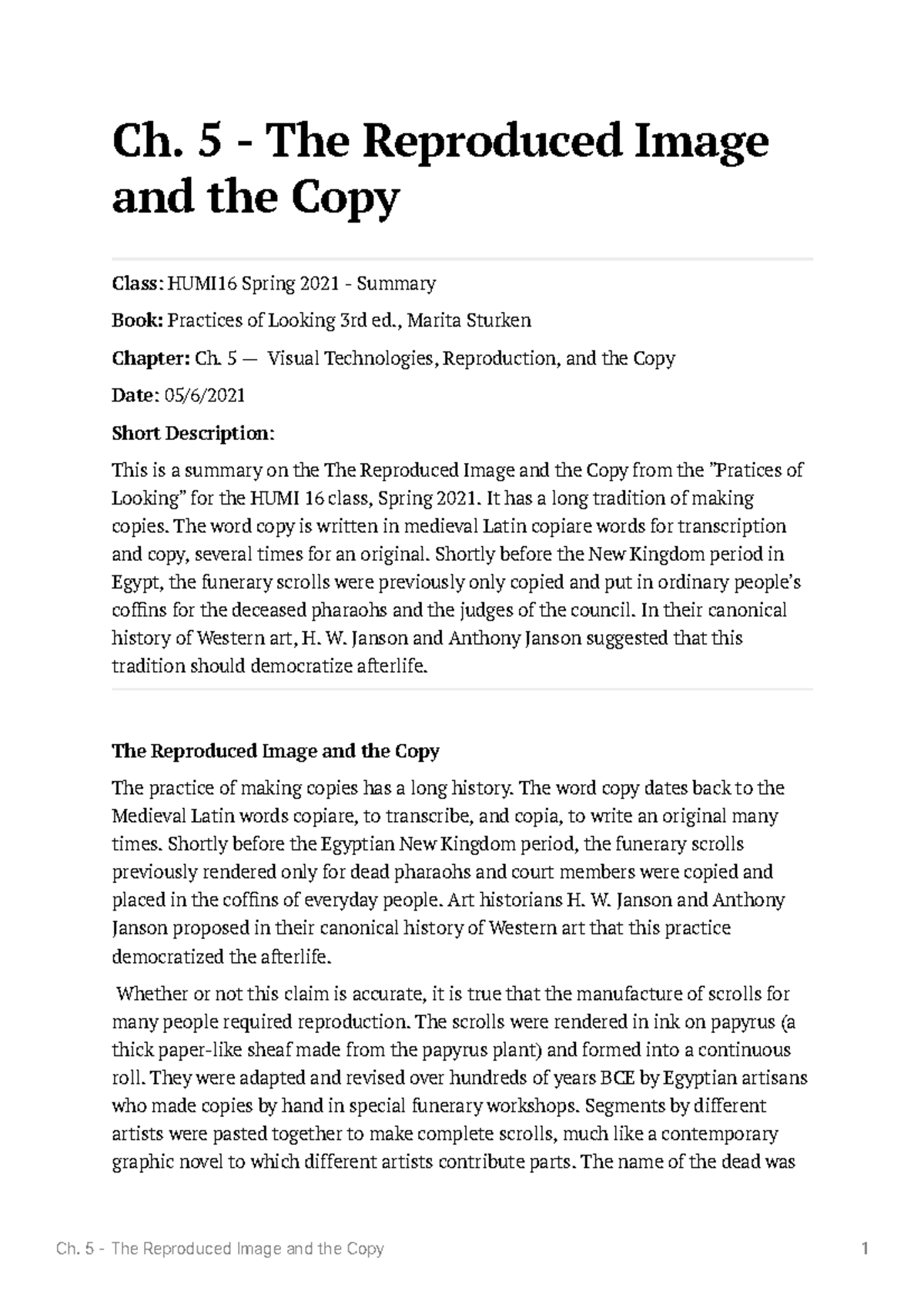 Ch. 5 - The Reproduced Image and the Copy - Ch. 5 - The Reproduced ...
