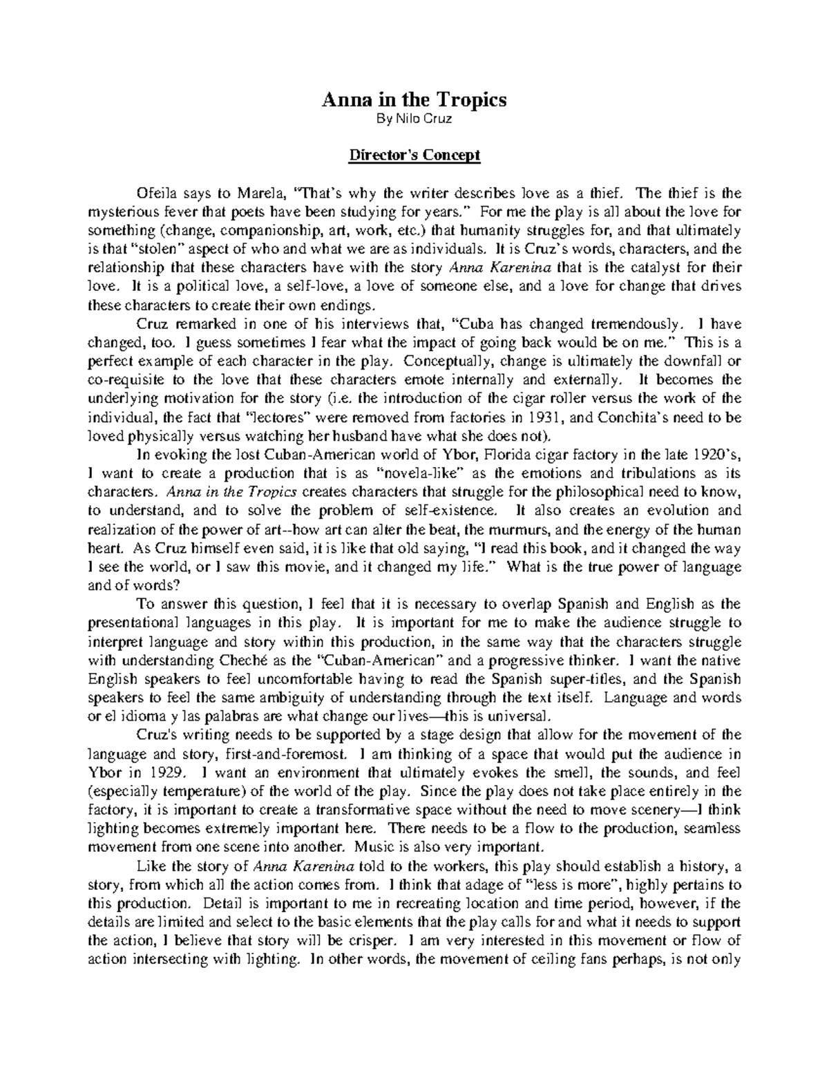 05 Handout 1(11) - Yeah - Anna in the Tropics By Nilo Cruz Director's ...