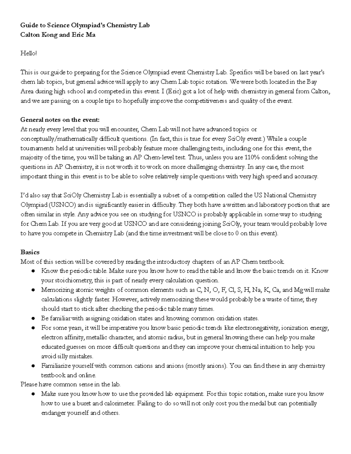 So you want to do Chemistry Lab - Guide to Science Olympiad’s Chemistry ...