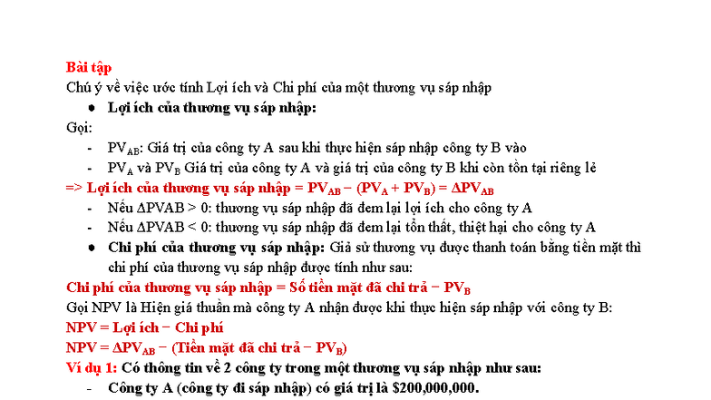 Bài tập M&A: Phân tích và So sánh Sáp nhập và Mua lại - Studocu