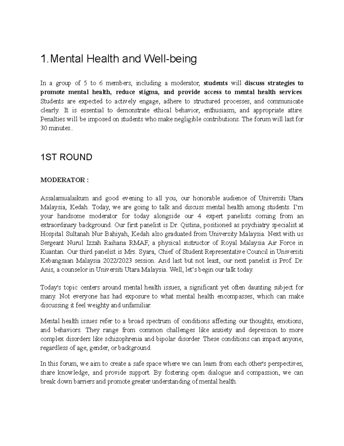 Forum public speaking example script with situations given - 1 Health ...