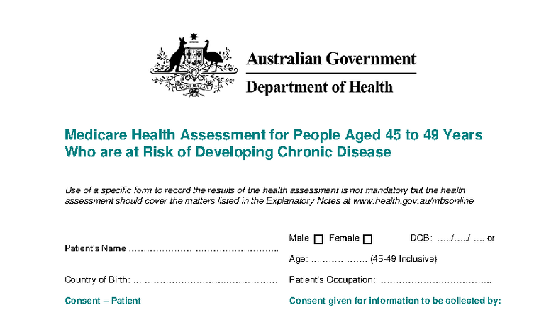 Medicare Health Assessment for Ages 45-49: Chronic Disease Risk - Studocu
