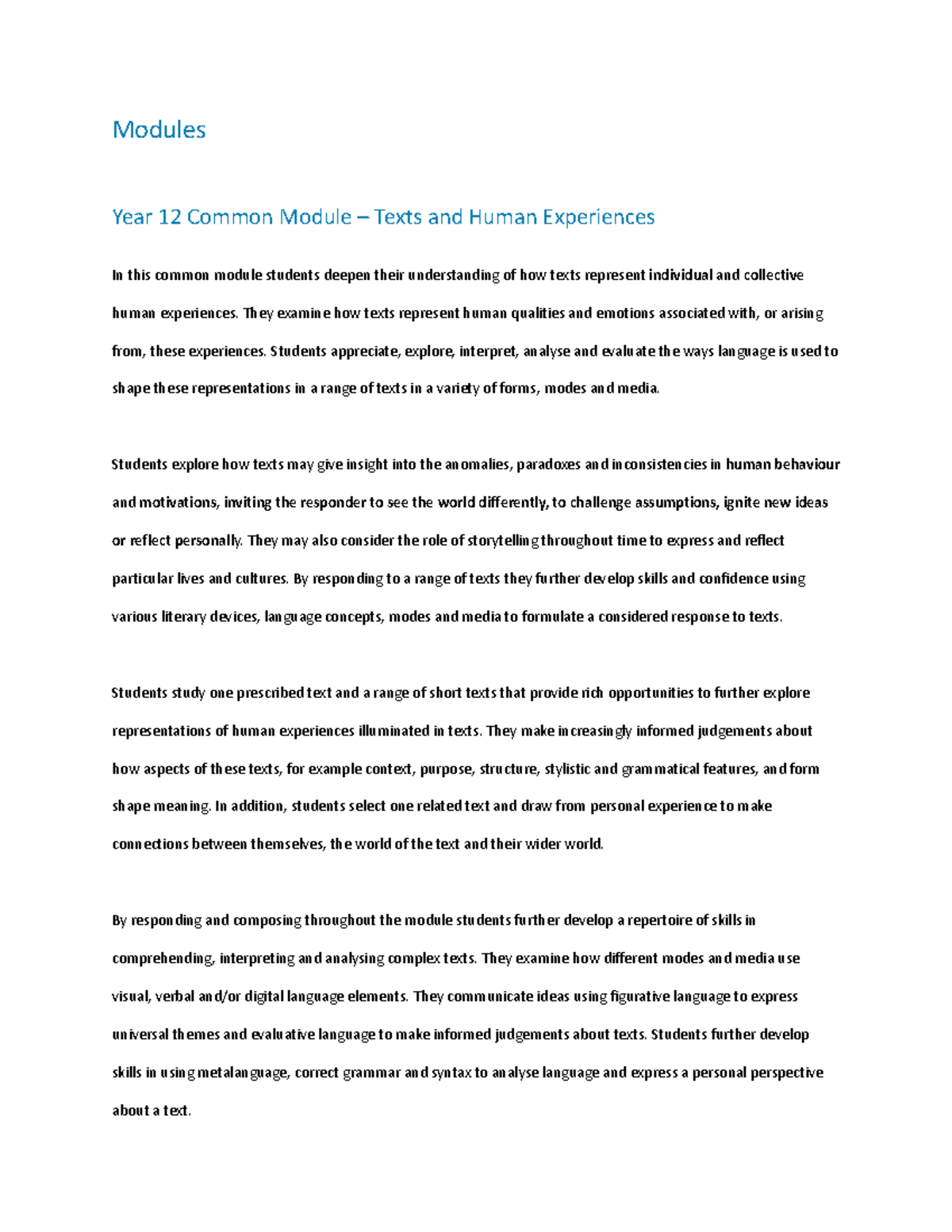 Year 12 Common Module: Texts & Human Experiences Notes - Studocu
