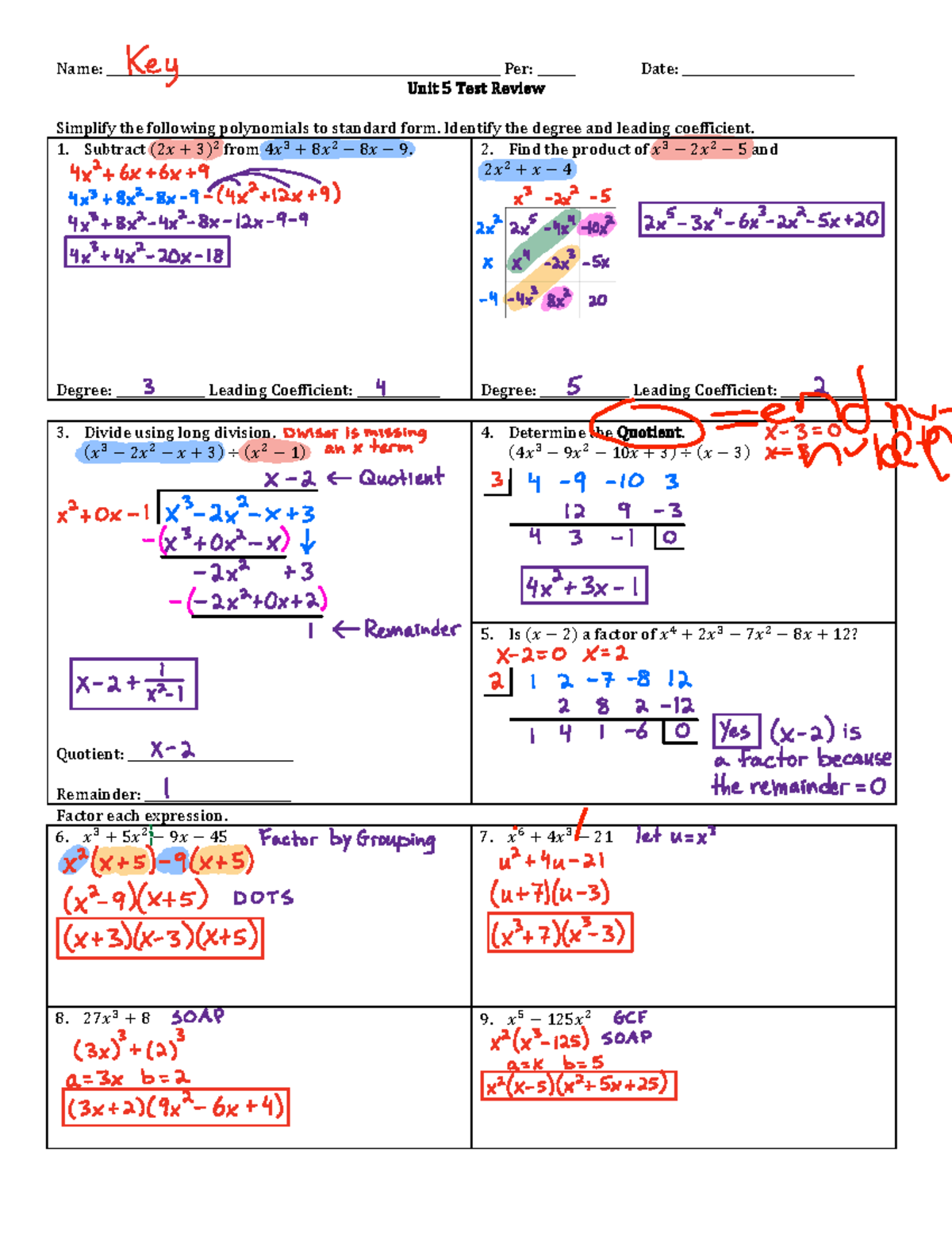 U5 Math Test Review - Polynomial Operations and Properties - Studocu