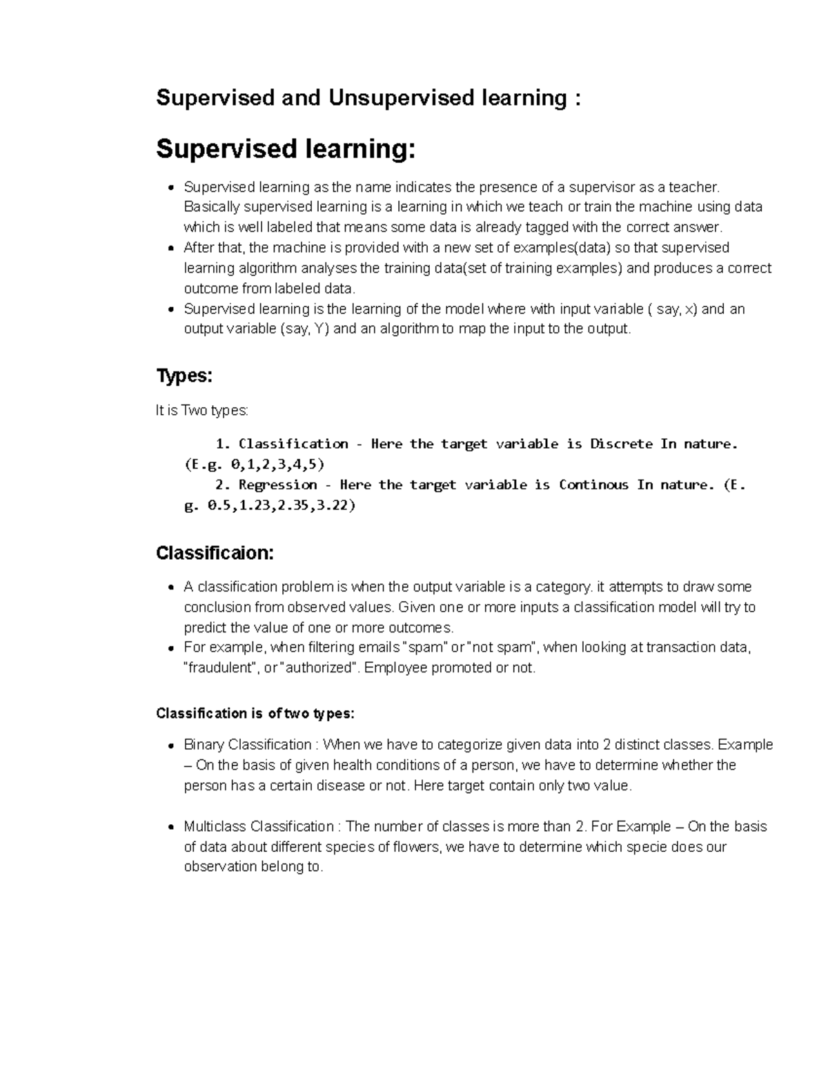 ML Concepts & Algorithms: Supervised vs Unsupervised Learning (CS101) - Studocu
