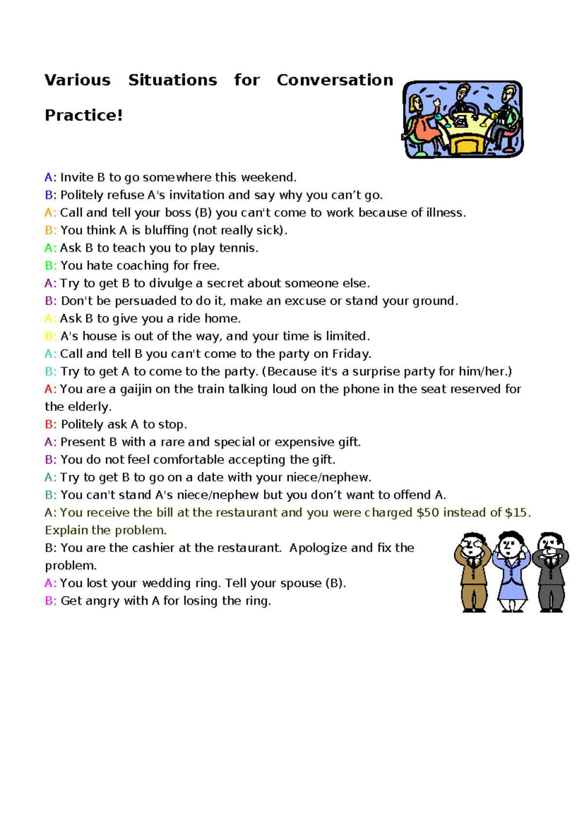 502547033 Roleplay Situations for Conversation Practice Activities ...