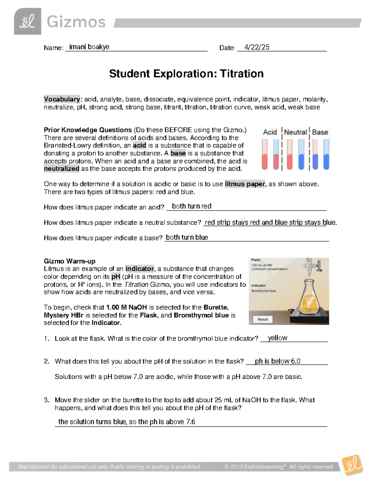 Gizmo - Titration Exploration: Understanding Acids and Bases in ...
