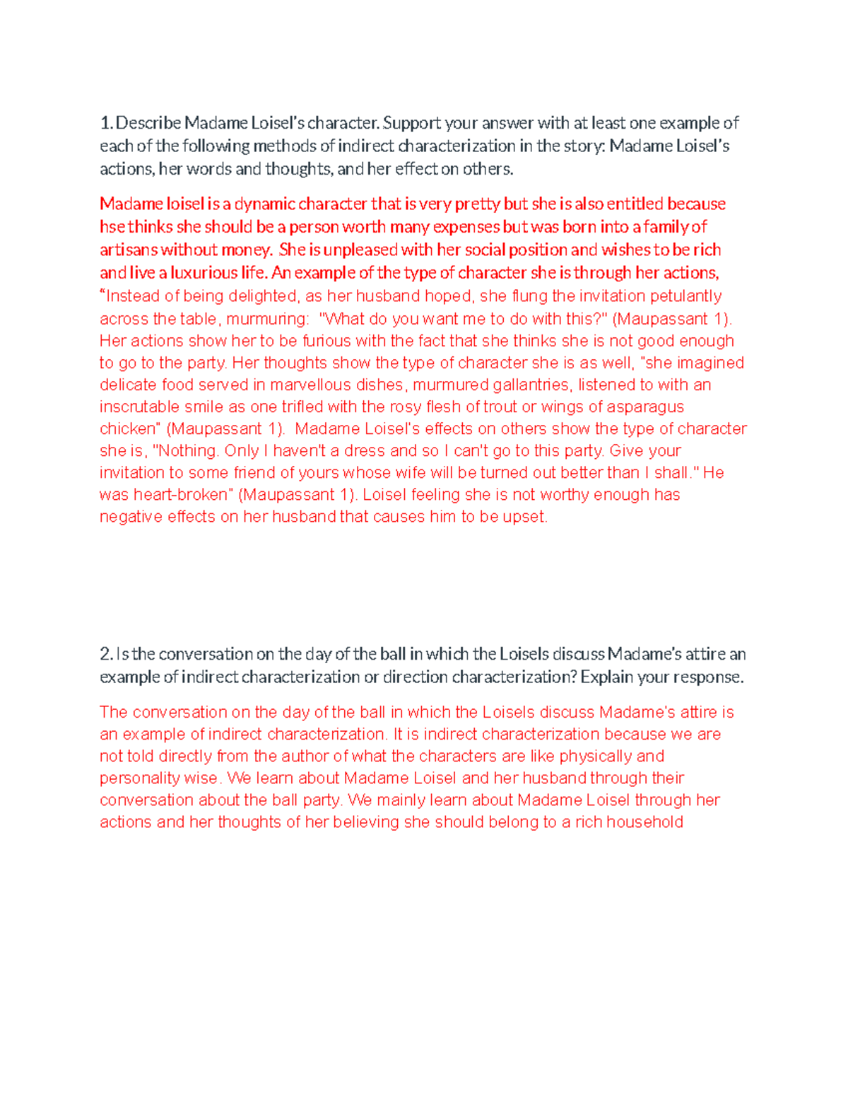 ENG 118 The Necklace Character Analysis Questions and Answers - Studocu