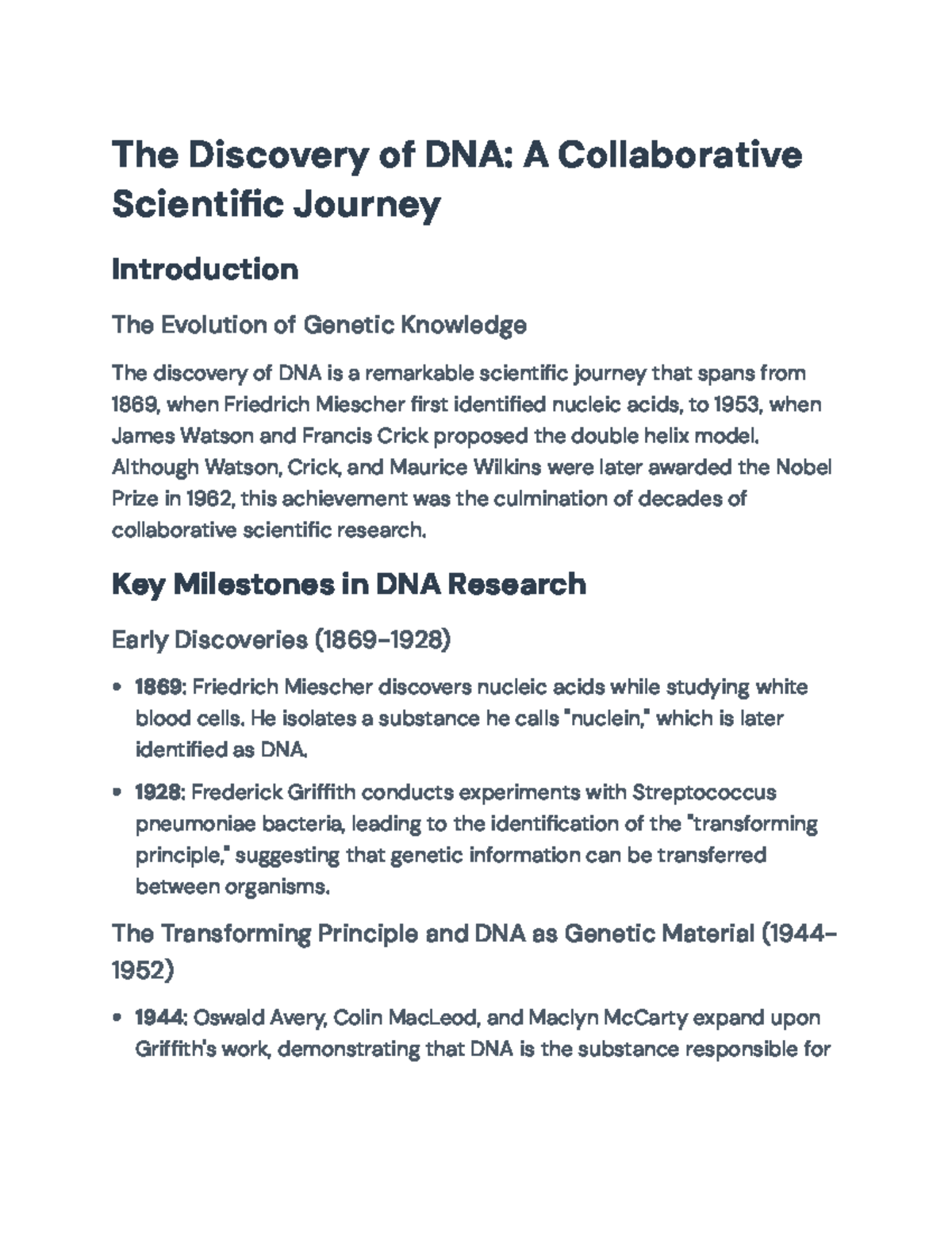 The Collaborative Discovery of DNA: Key Milestones and Contributions ...