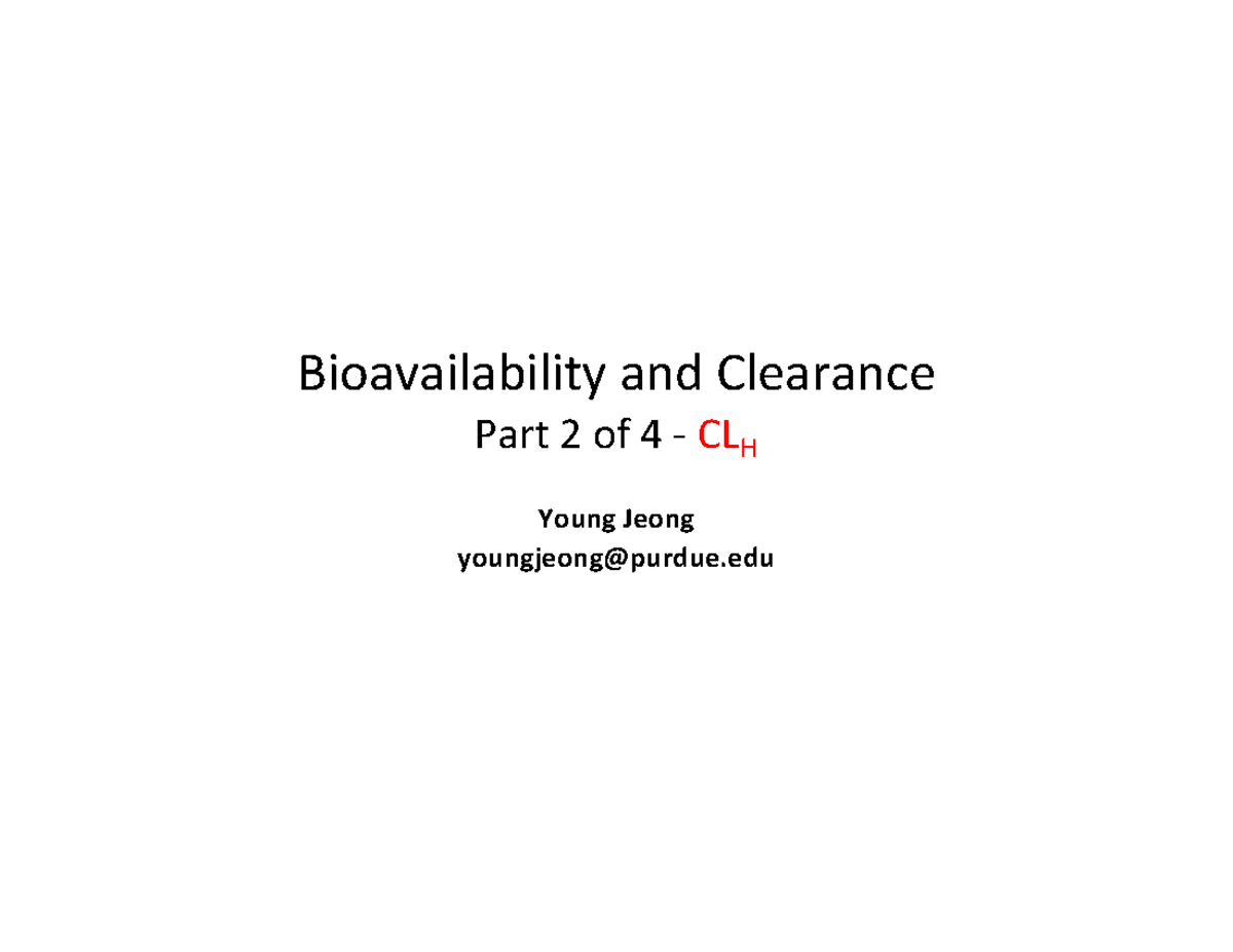 Understanding Hepatic Extraction Ratio (EH) and Clearance (CLH ...