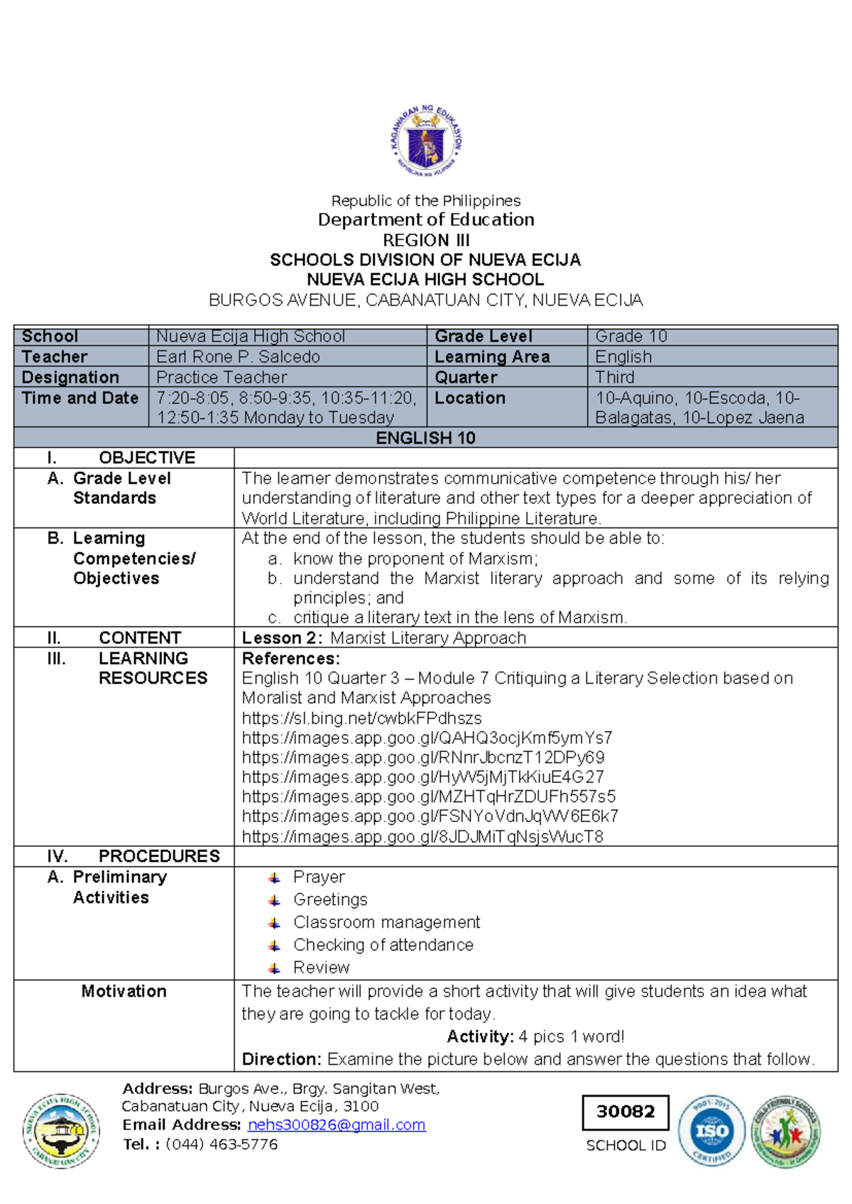 006 Marxism - lesson plan - 30082 6 Republic of the Philippines ...