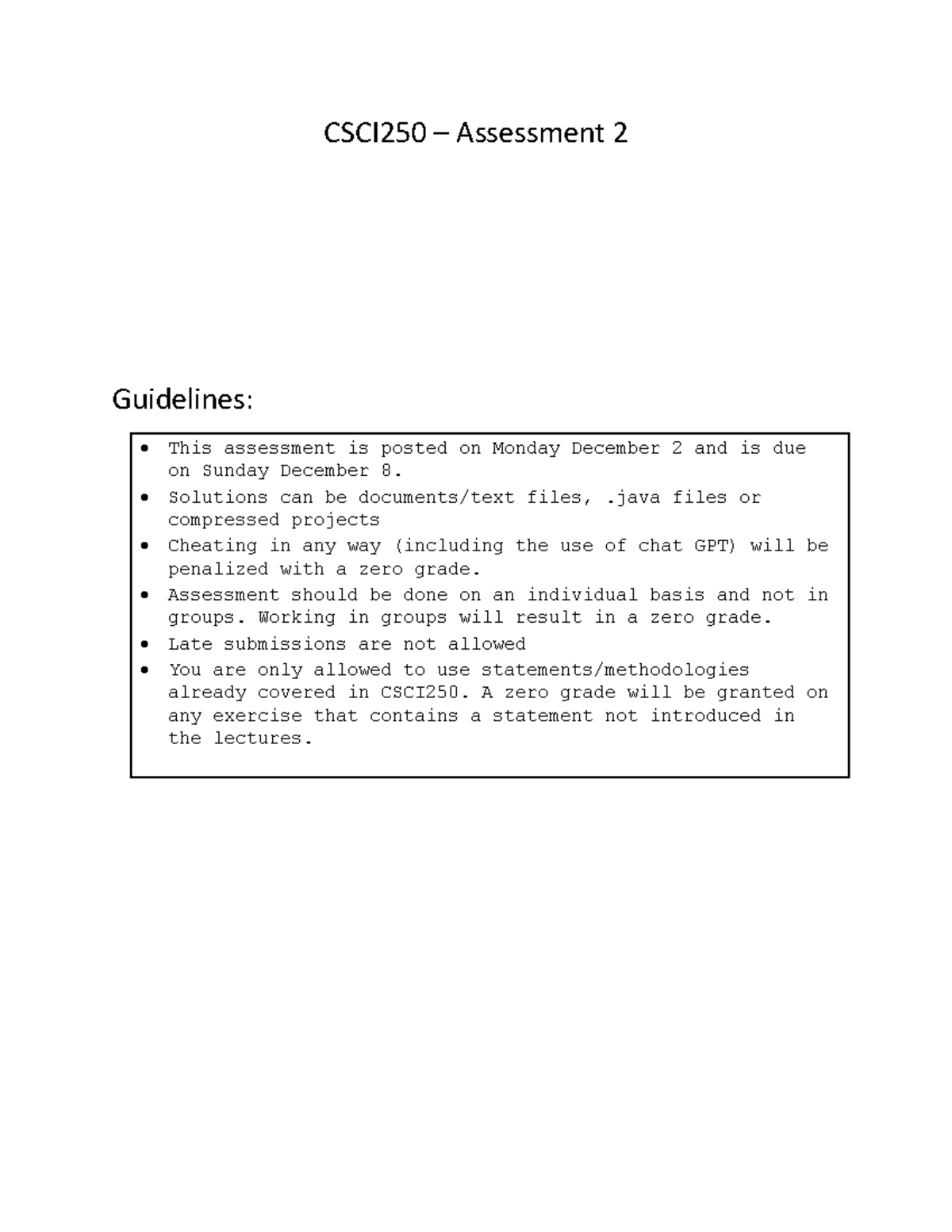 CSCI250-Assessment 2 - no thing - CSCI250 – Assessment 2 Guidelines ...