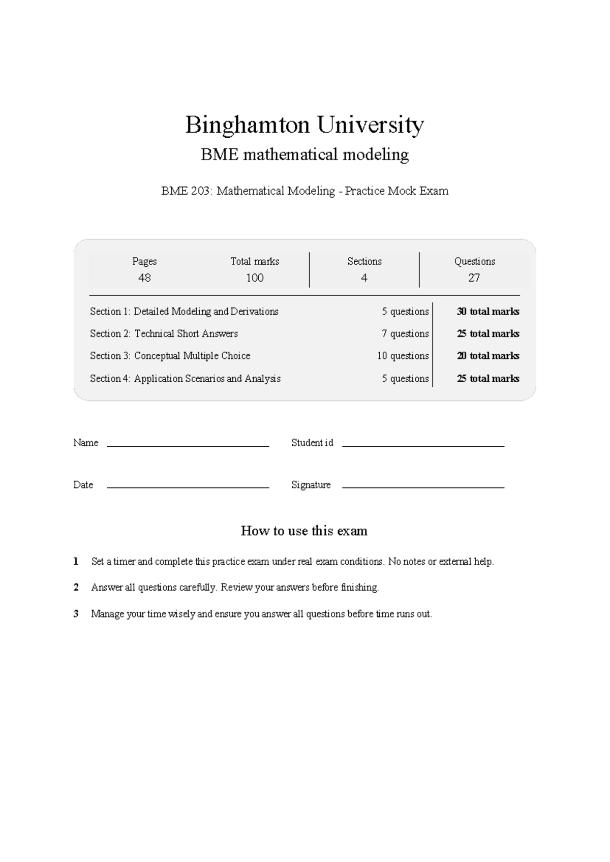 BME 203: Mathematical Modeling Practice Test 2026 - Recent Notes - Studocu