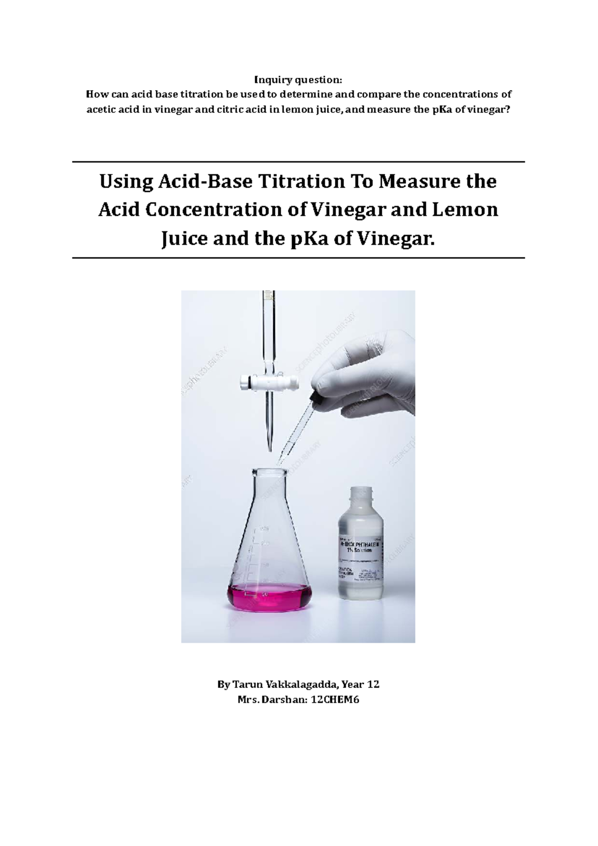 Acid-Base Titration Analysis: Comparing Vinegar and Lemon Juice (12CHEM ...