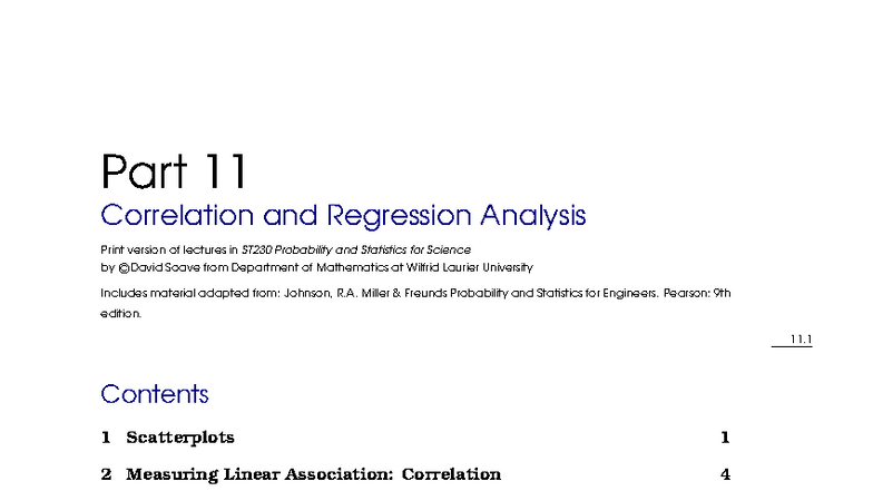 ST230 Lecture Notes: Correlation & Regression Analysis (Part 11) - Studocu